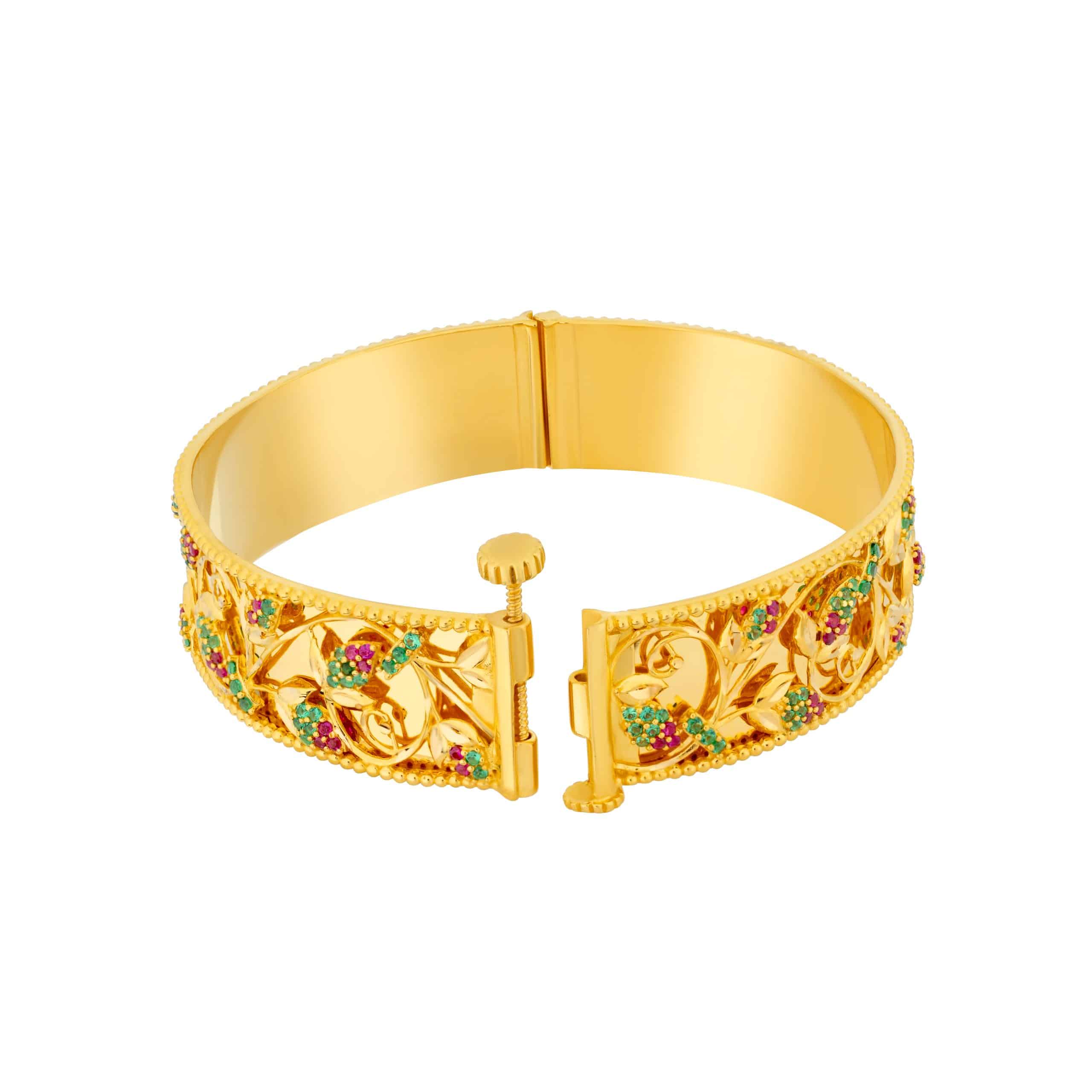 Ornate Bloom 21K Gold Bangle - Century Gold